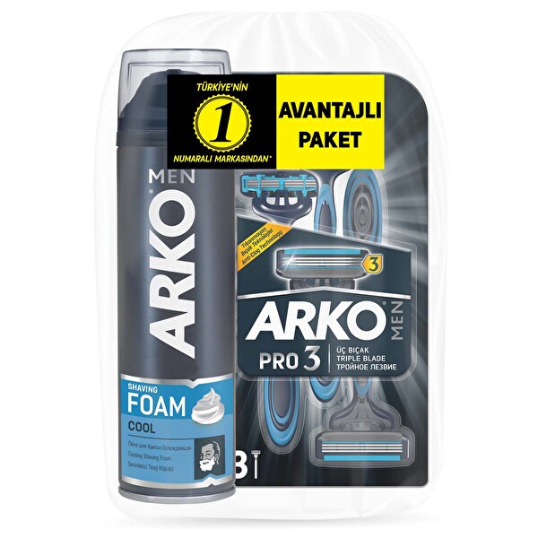 Arko Men Pro3 Bıçak 3'lü + Cool Tıraş Köpüğü 200 ml | CarrefourSA