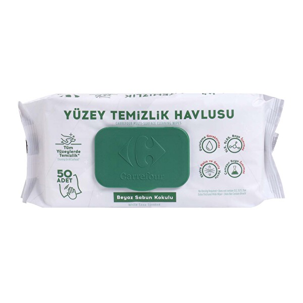 Carrefour Beyaz Sabun Kokulu Yüzey Temizlik Havlusu 50'Li | CarrefourSA